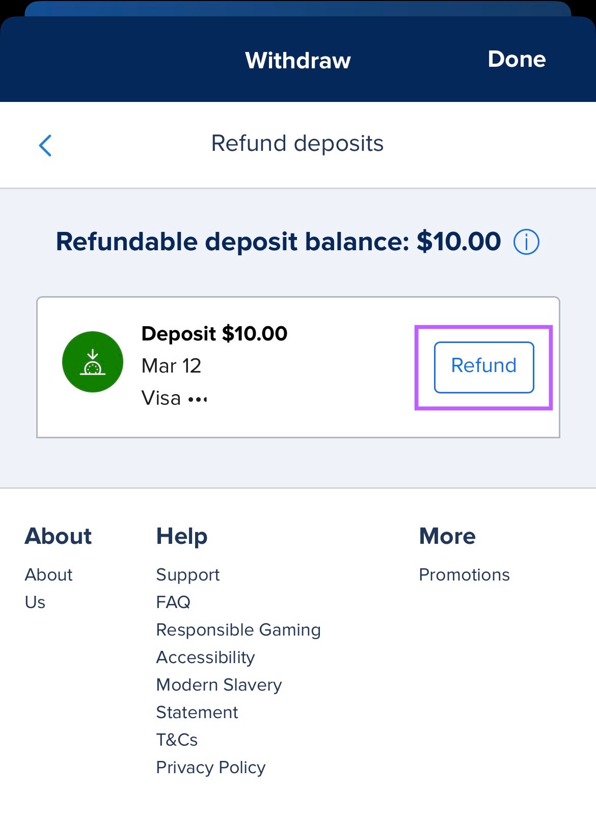 How can I refund or cancel a deposit?